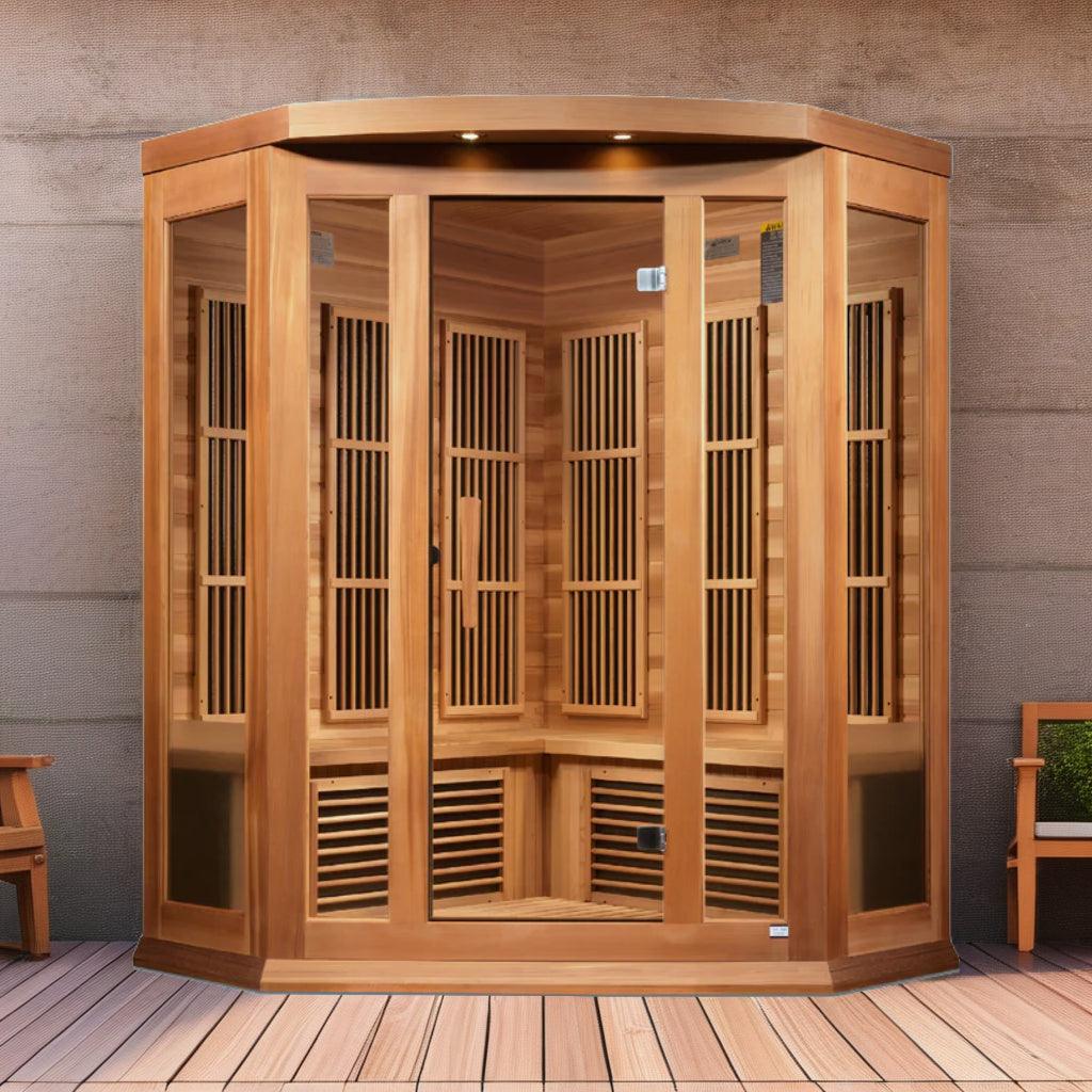 Maxxus K356-01 3-Person Corner Low EMF FAR Infrared Sauna – Chromotherapy, Red Light Therapy ...